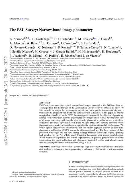 Pdf The Pau Survey Narrow Band Image Photometry