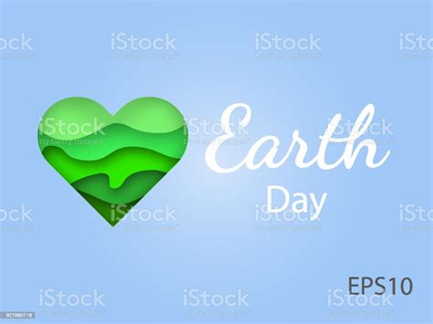 3 차원 종이 지구의 날 벡터 일러스트 레이 션에 환경 친화적인 디자인을 잘라 종이 조각 그림자 레이어 심장 지구의 날에 대한 스톡 벡터 아트 및 기타 이미지 Istock