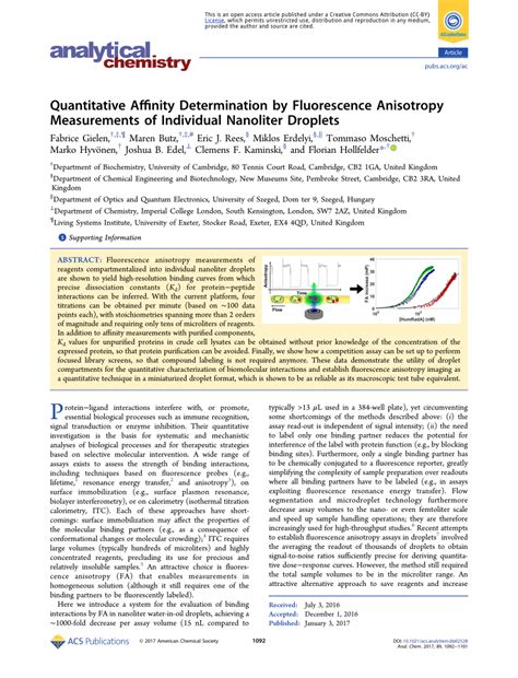 Pdf Quantitative Affinity Determination By Fluorescence Anisotropy