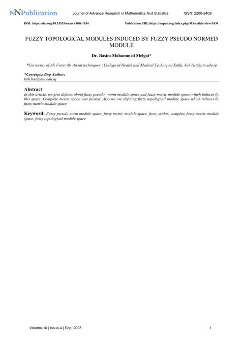 Pdf Fuzzy Topological Modules Induced By Fuzzy Pseudo Normed Module