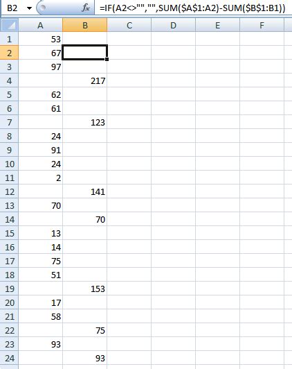 Excel Adding Sum Formula Between Every Space Ranges By Vba Stack