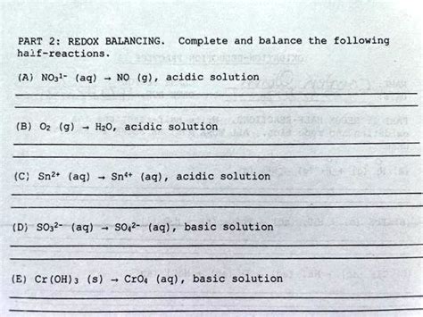 Solved Part 2 Redox Balancing Complete And Balance The Following