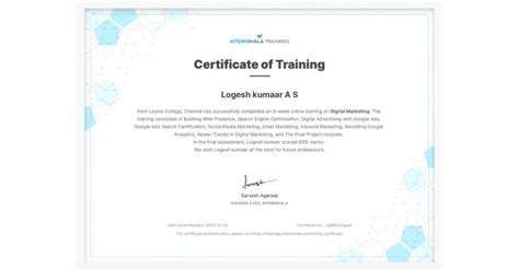 Successfully Completed The Digital Marketing Training From Internshala