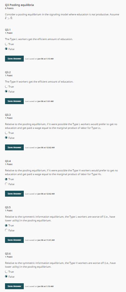 Solved Q3 ﻿pooling Equilibria6 ﻿pointsconsider A Pooling