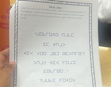 task 5 cipher crack the code to solve the following cipher each
