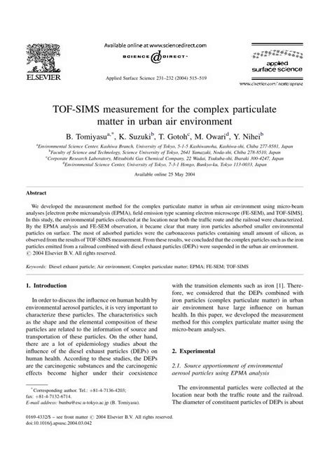 Pdf Tof Sims Measurement For The Complex Particulate Matter In Urban Air Environment Dokumen