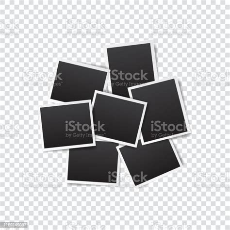 투명한 배경에 흰색 테두리와 검은 색 사각형 요소가있는 빈 사진 프레임 세트 디자인을위한 템플릿 또는 모형 장식 합성사진에 대한 스톡 벡터 아트 및 기타 이미지 Istock