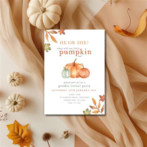 Pumpkin Theme Gender Reveal Invitation What Will Our Little Pumpkin Be