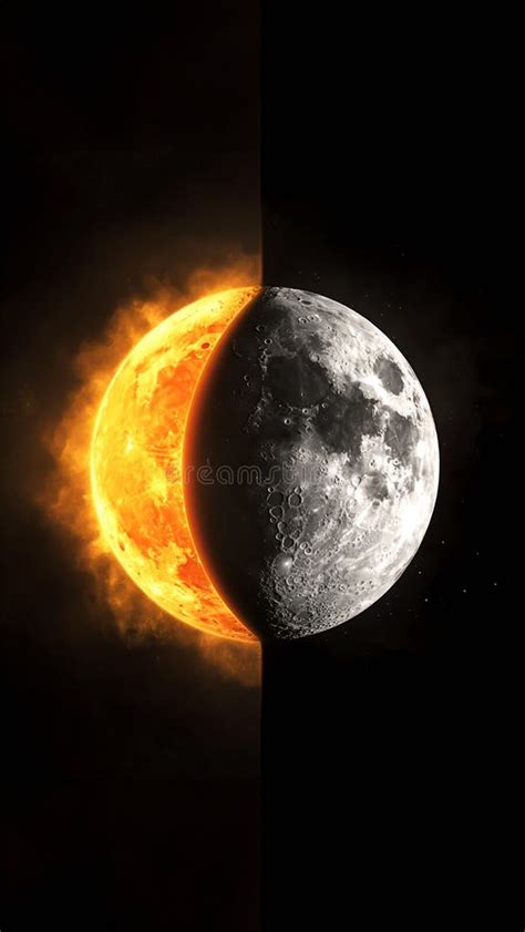 Sun And Moon Contrasting Elements Concept Art Good And Evil Stock