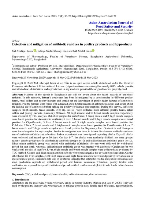 Pdf Detection And Mitigation Of Antibiotic Residues In Poultry Products And Byproducts