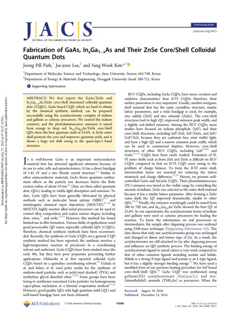 Gaas 2016 Jacs Ingaas Znse Core Shell Cqds Pdf Gallium