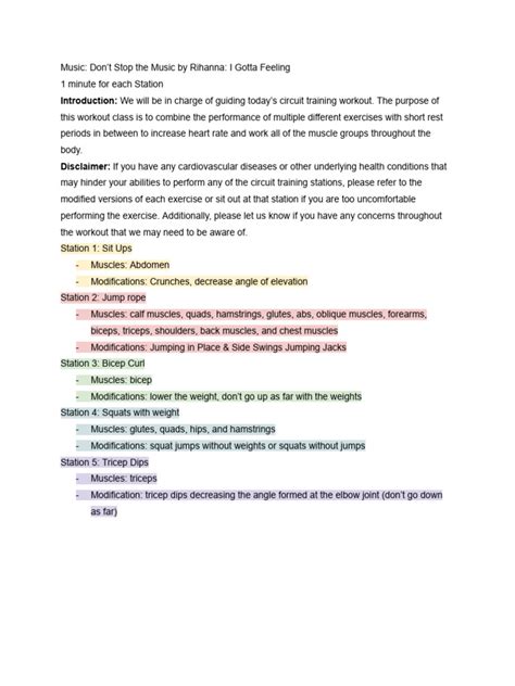 Circuit Training Class With Partner Pdf