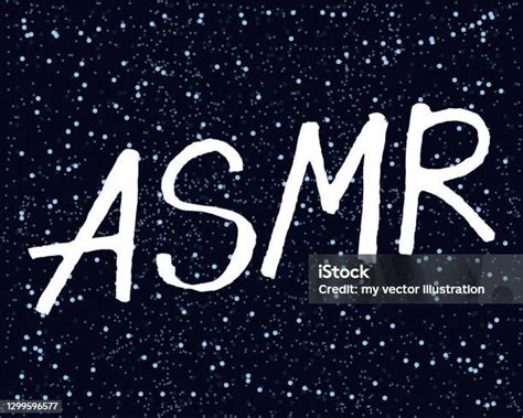 별이 빛나는 밤 배경에 Asmr 흰색 필기 글자 팟 캐스팅 방송 온라인 라디오 인터뷰 팟캐스트 채널 로고 포스터 티셔츠 배너 인쇄 초대장 디자인 개념에 대한 스톡 벡터 아트