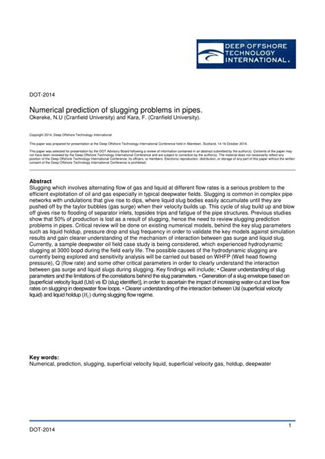 PDF Numerical Prediction Of Slugging Problems In Pipes