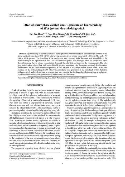 Pdf Effect Of Slurry Phase Catalyst And H2 Pressure On Hydrocracking Of Sda Solvent De
