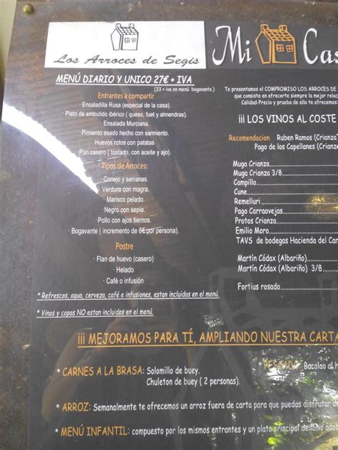Menu At Mi Casa Restaurant Sant Joan Dalacant Avinguda De Creuetes