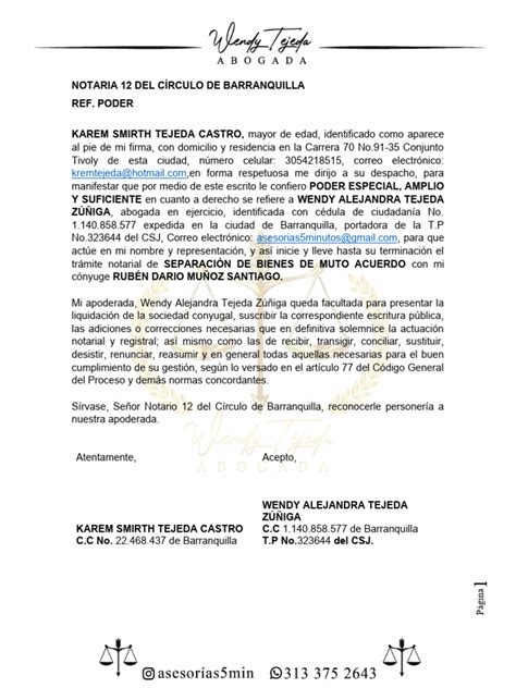 Notaria 12 Del CÍrculo De Barranquilla Karem Poder Pdf