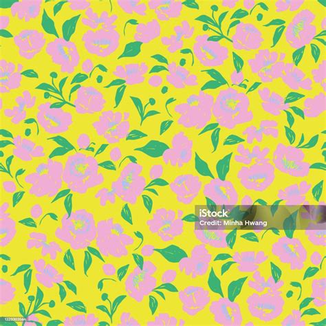벡터 핸드 그린 펜 브러쉬 질감 꽃과 잎 일러스트 모티프 원활한 반복 패턴 디지털 파일 패턴 아트워크 패션 홈 데코 프린트