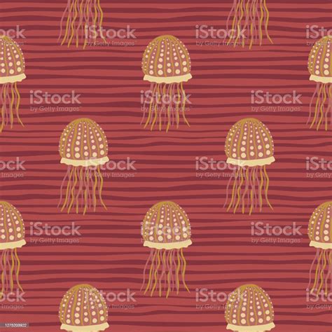 오렌지 해파리 실루엣 매끄러운 패턴 벗겨진 배경 손으로 그린 플랑크톤 추상 작품 그리기에 대한 스톡 벡터 아트 및 기타 이미지