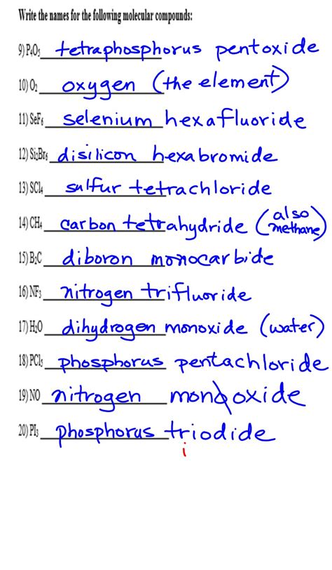 Chemistry Notes On Naming Binary Molecular Compounds Continued Molecule Lab Finish For Mon