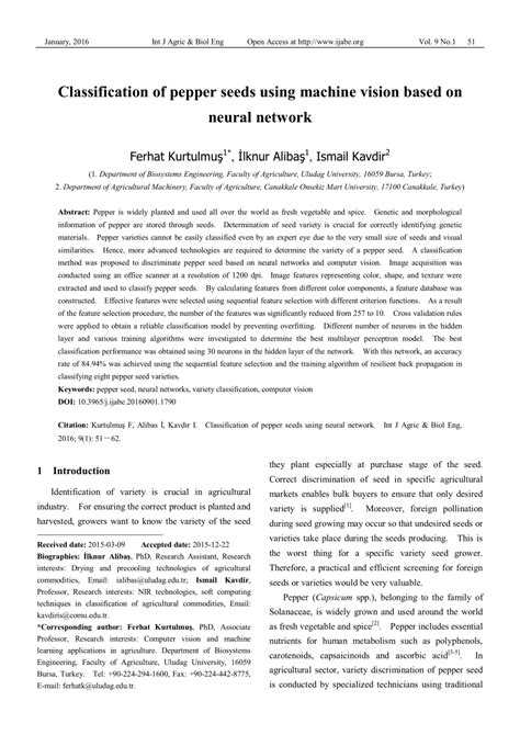 Pdf Classification Of Pepper Seeds Using Machine Vision Based On Neural Network