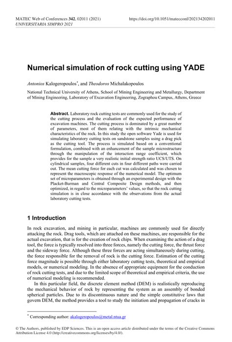 Pdf Numerical Simulation Of Rock Cutting Using Yade