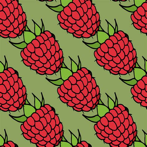 Seamless Pattern With Sweet Raspberry On Green Background Vector Image 13116761 Vector Art At