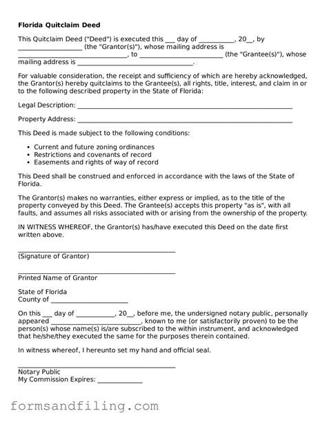 Free Florida Quitclaim Deed Template ≡ Blank Pdf Form