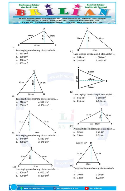 Kumpulan Soal Luas Segitiga Sembarang Dan Kunci Jawaban Bimbel Brilian