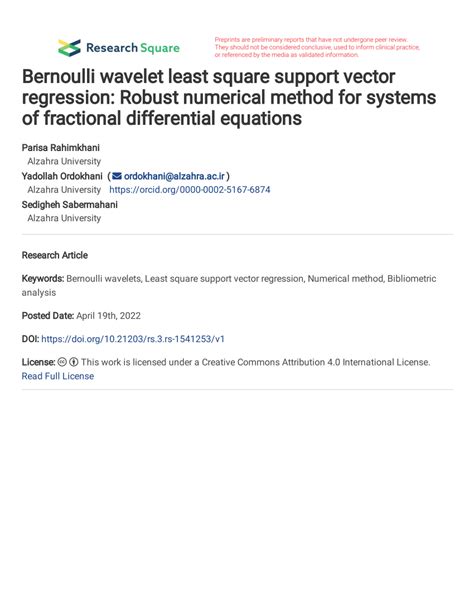 Pdf Bernoulli Wavelet Least Square Support Vector Regression Robust Numerical Method For
