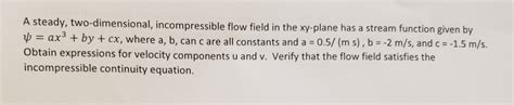 Solved A Steady Two Dimensional Incompressible Flow Field Chegg