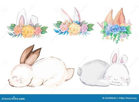 Cute Happy Easter Elements Set Stock Vector Illustration Of