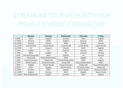 Streamline Your Week With Our Weekly Schedule Download Excel Template And Google Sheets File For