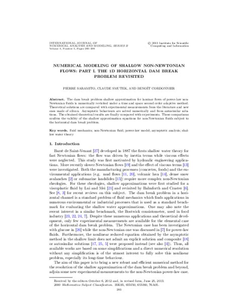 pdf numerical modeling of shallow non newtonian flows i the 1d