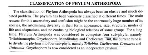 Classification Of Phylum Arthropoda Classes And Sub Classes Of Phylum