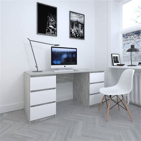 Стол компьютерный письменный с двумя тумбам на 6 выдвижных ящиков C фасадами без ручек R 2