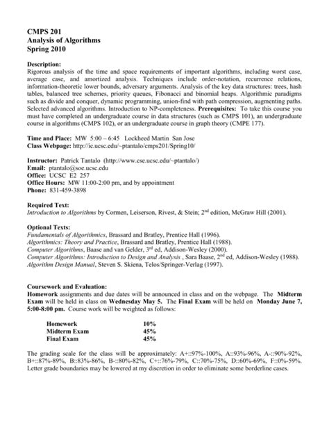 Cmps 201 Analysis Of Algorithms Course Syllabus
