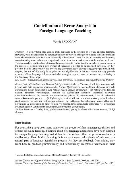 Contribution Of Error Analysis To Foreign Language Teaching