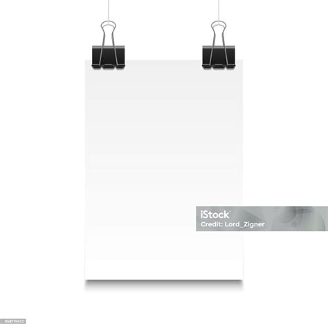 텍스트에 대 한 종이 포스터 Backgrpund를 비웃는 다 현실적인 검은 종이 클램프 대 한 사업 프로젝트 벡터 일러스트 레이 션 검은색에 대한 스톡 벡터 아트 및 기타