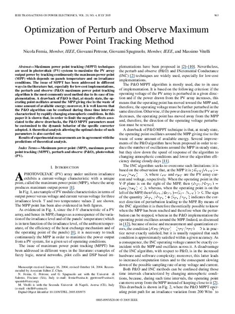 pdf optimization of perturb and observe maximum power point tracking