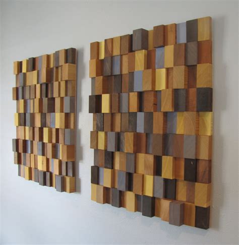Handmade 3d Wooden Block Modern Wall Art Pair Large