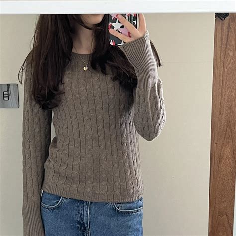 Super Cute Brown Cableknit Jumper Worn Once Depop