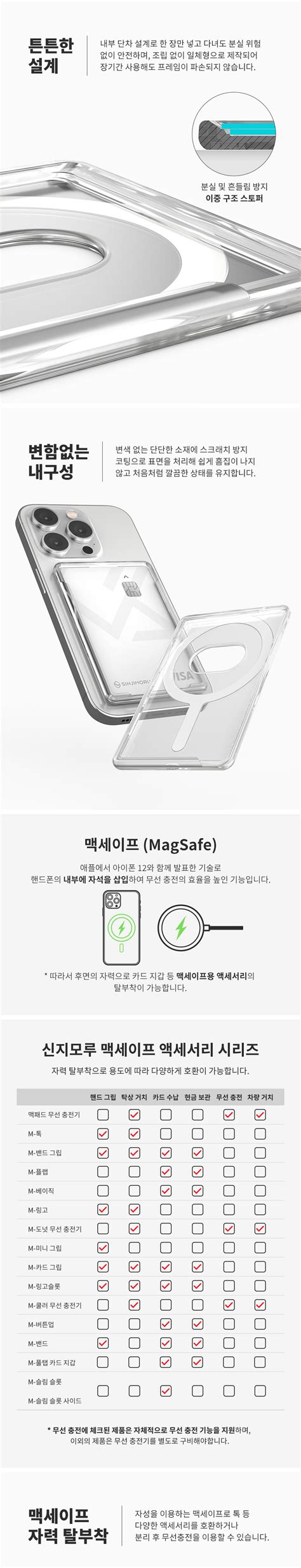 신지모루 맥세이프 슬림 슬롯 사이드 카드 홀더 아이폰 투명 카드지갑 케이스 Sinjimoru Kream