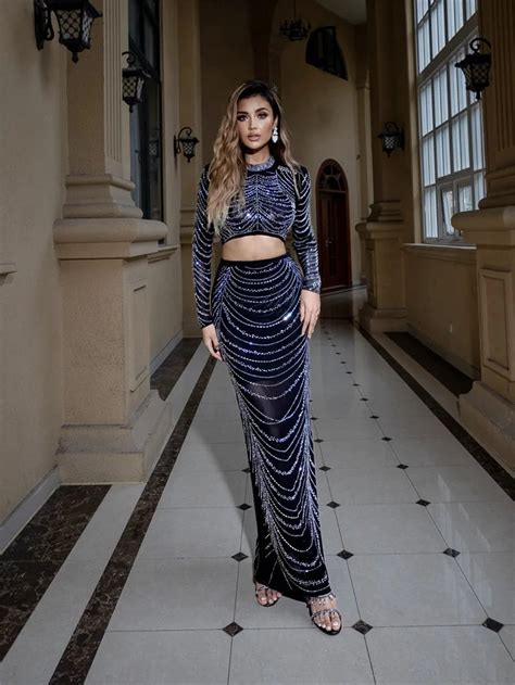 Black Sequin Two Piece Set Party Crop Top And Maxi Skirt Golden Atelier