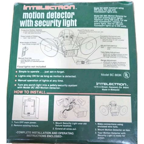 Intelectron Motion Detector With Security Light Bc 863k New In Box Ebay