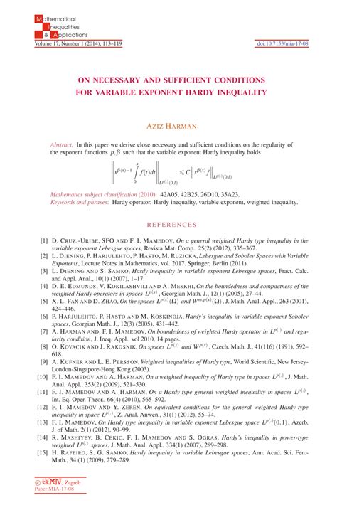 Pdf On Necessary And Sufficient Conditions For Variable Exponent Hardy Inequality