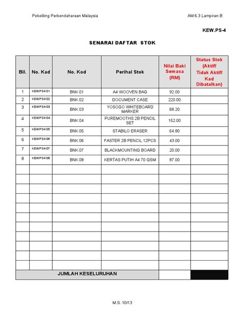 Kew Ps 4 Daftar Stok 1 Pdf