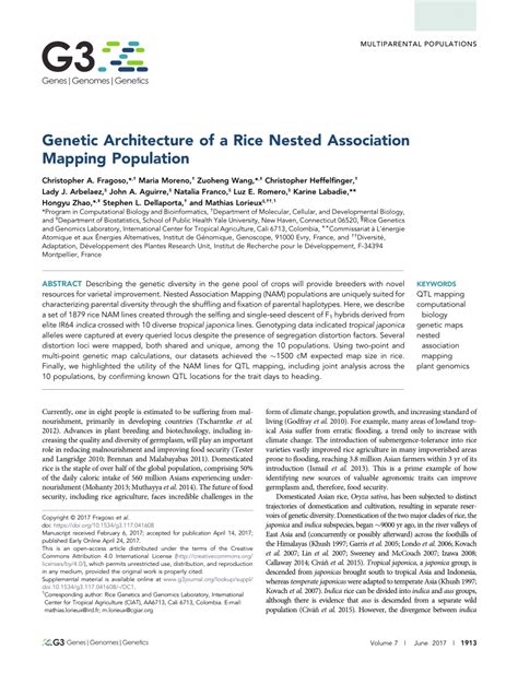 Pdf Genetic Architecture Of A Rice Nested Association Mapping Population