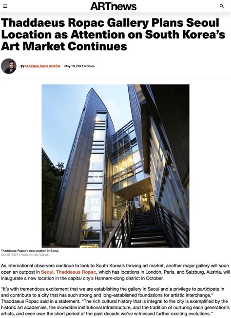 Thaddaeus Ropac To Open In Seoul South Korea In The News
