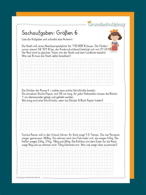 Sachaufgaben Grundschulkönig Mathe Klasse 4 Carl Winslow Grundschule